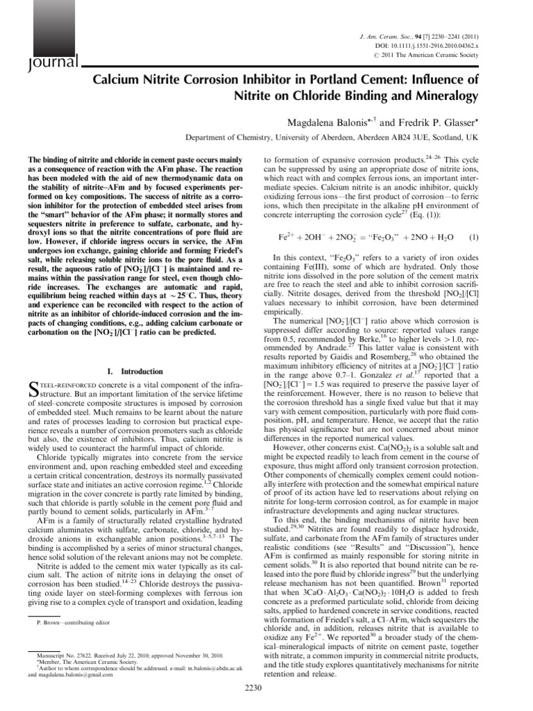 Calcium Nitrite Corrosion Inhibitor in Portland Cement - Influence of ...