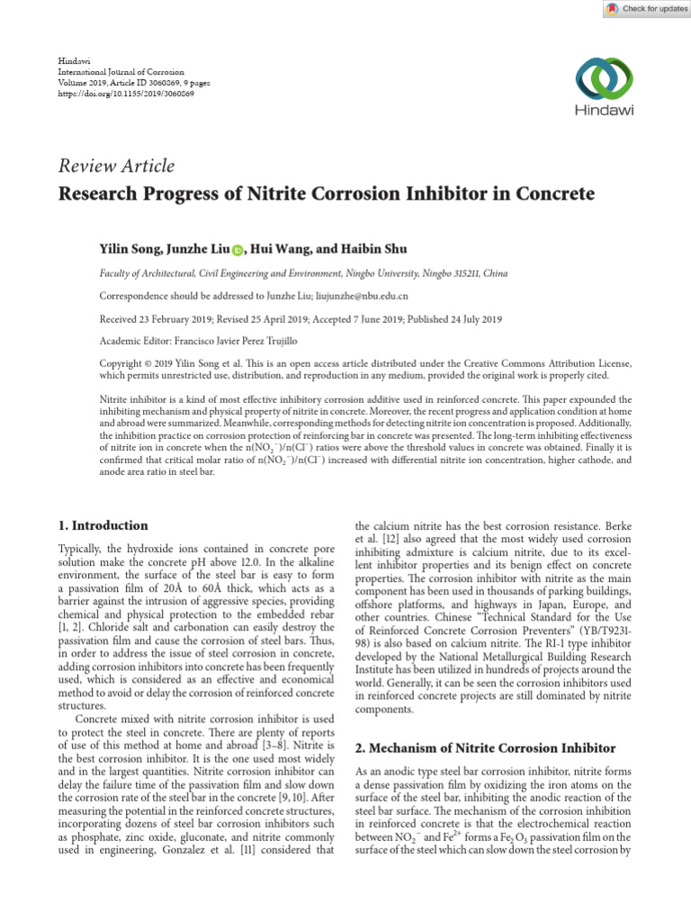 Research Progress of Nitrite Corrosion Inhibitor in Concrete | PDF ...