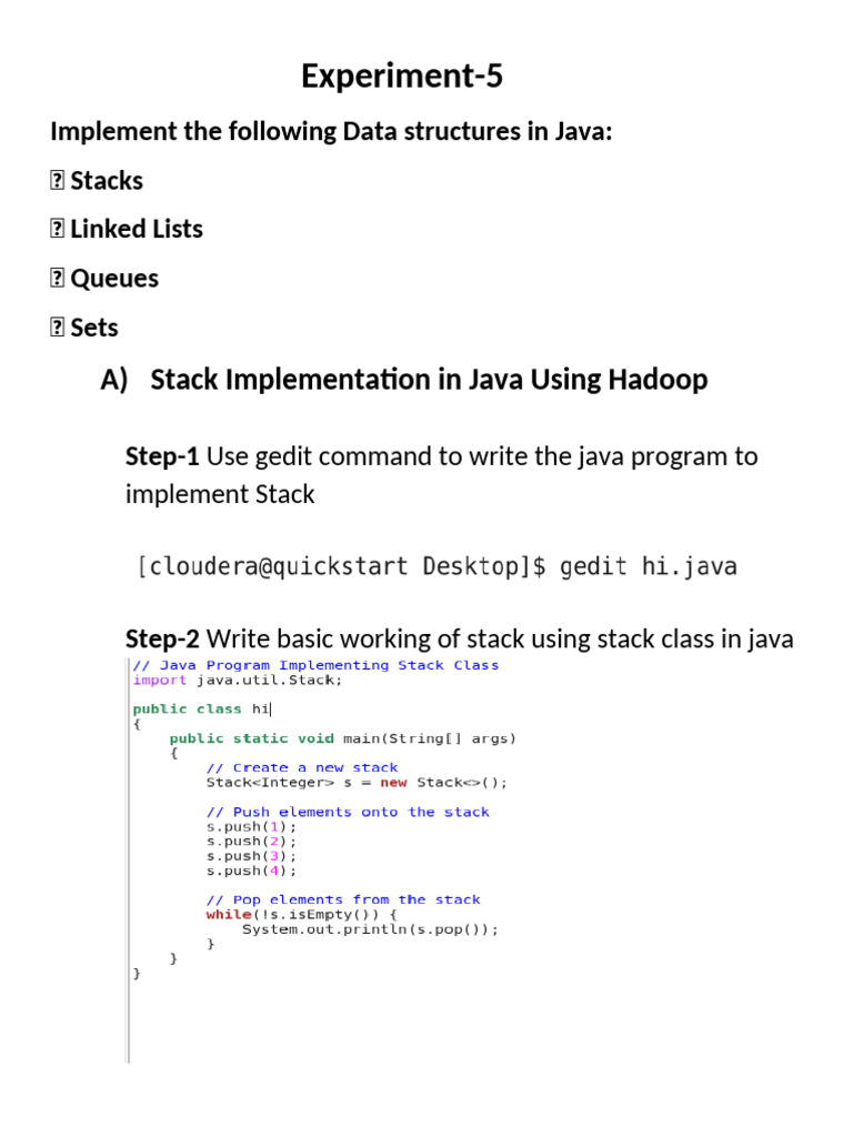 Experiment-5 Data Structures Implementation in Java | PDF