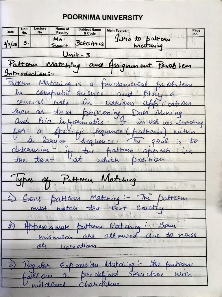 Unit-3 Pattern Matching Till Date Notes - Removed | PDF