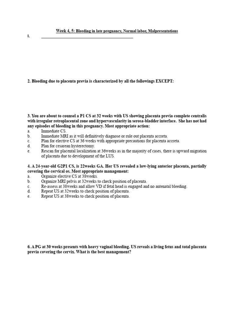 Test (3) Normal Labor, Malpresentations, APH | PDF | Childbirth ...
