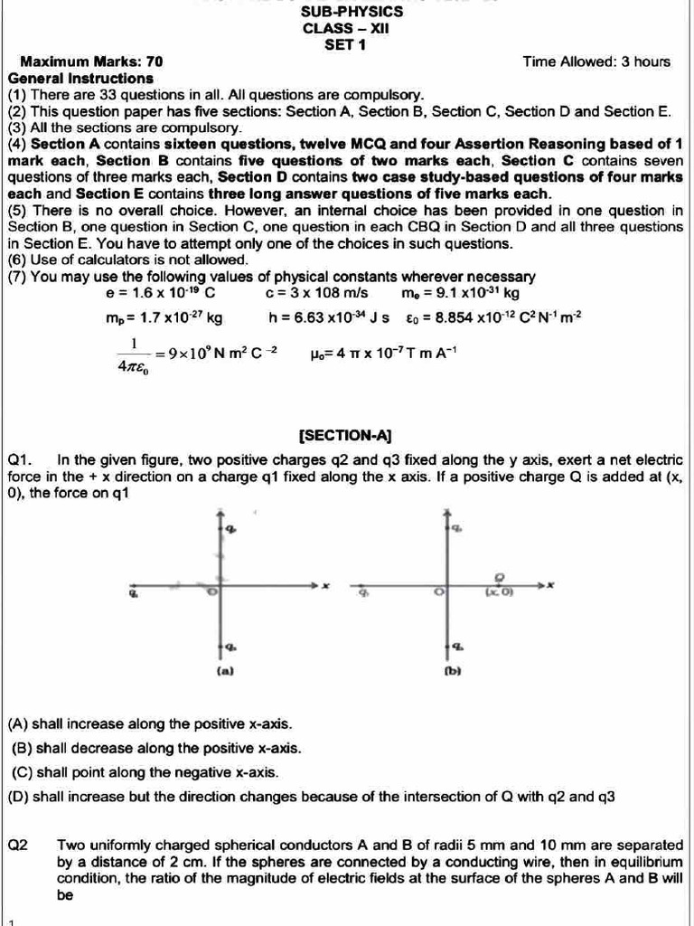 Mock Paper Physics Class 12 | PDF