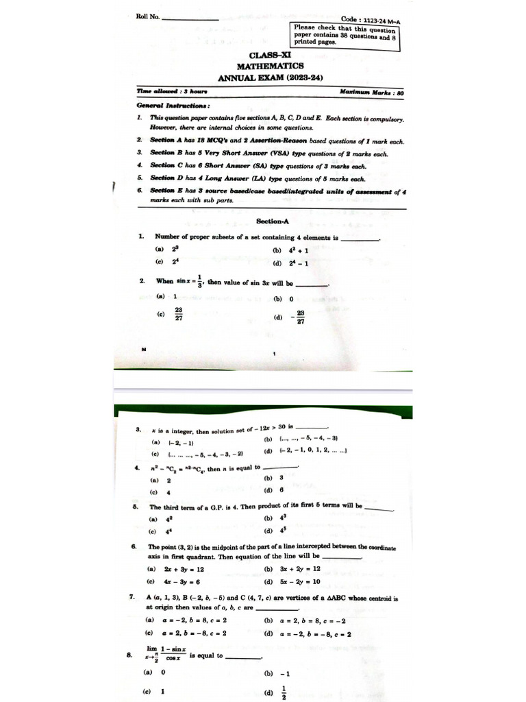Sample Paper of Maths of Class 11 by Rinku | PDF