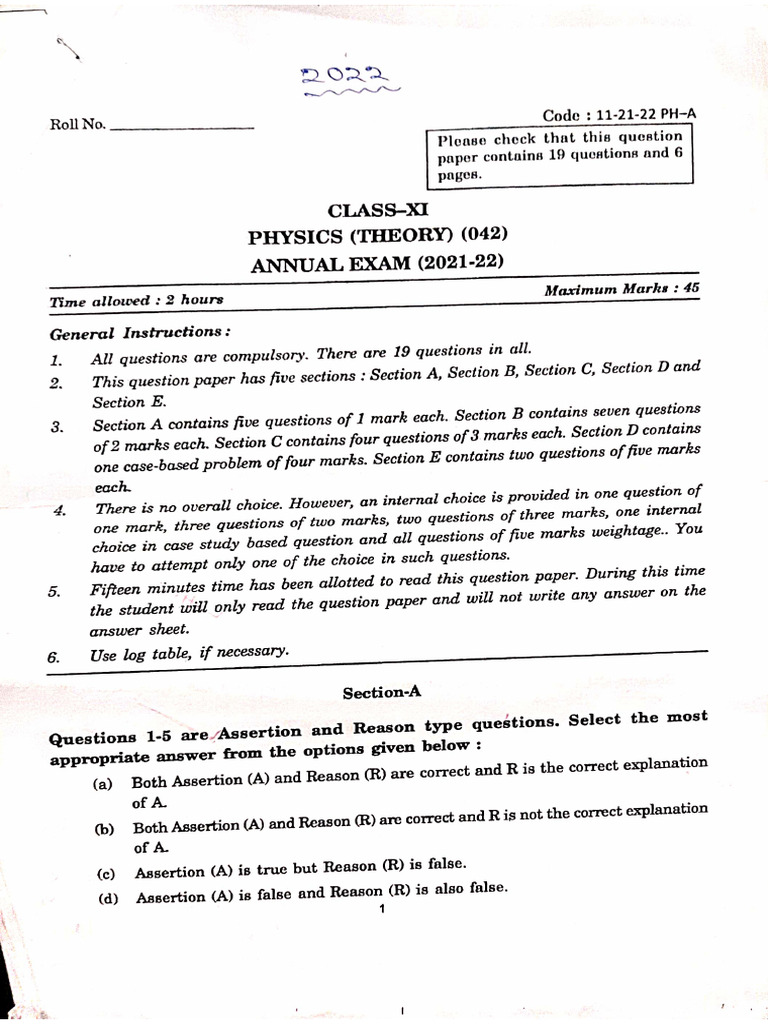 Class 11 21-22 Sample Paper by Bando Badi | PDF