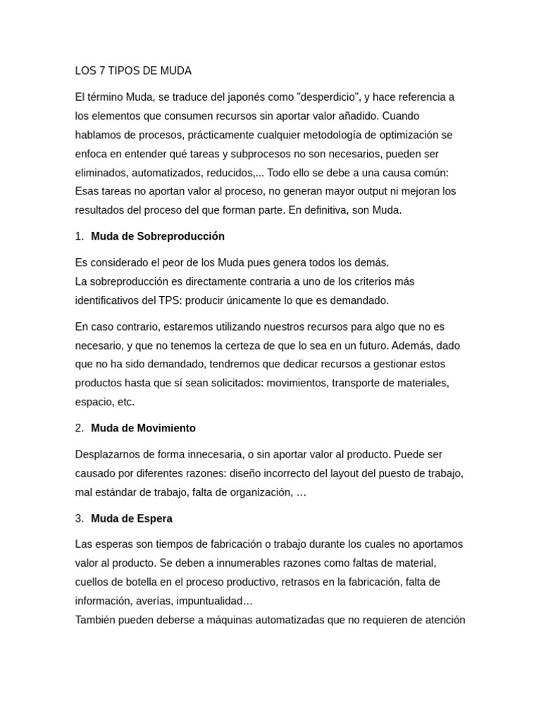 LOS 7 TIPOS DE MUDA Lean Six Sigma | PDF | Lean Manufacturing