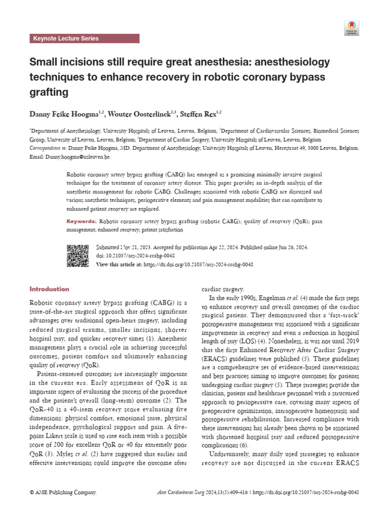 Small Incisions Still Require Great Anesthesia - Recovery Robotic CABG ...