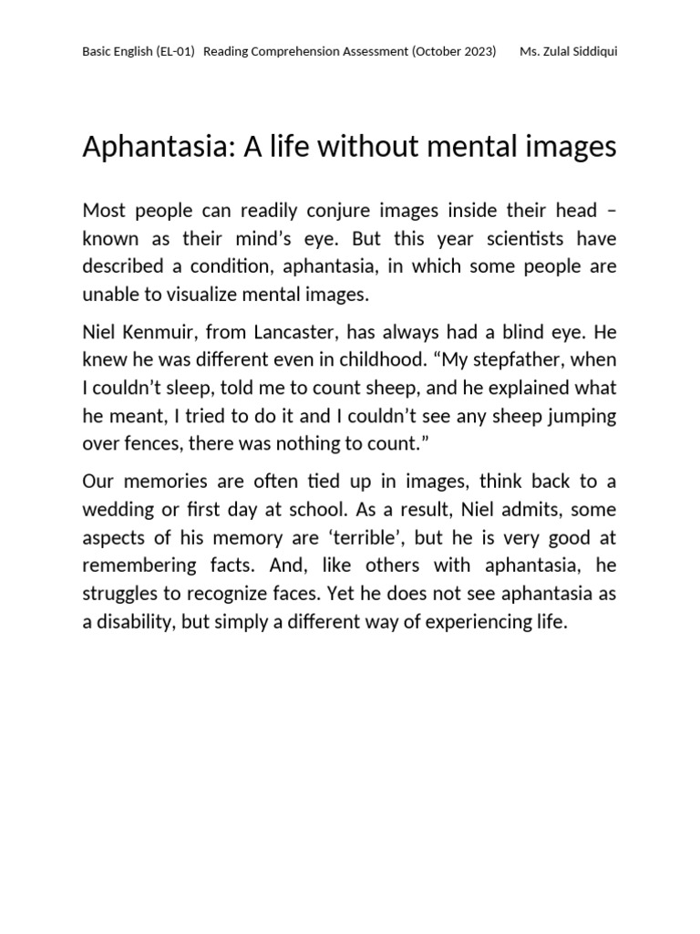 Basic Aphantasia | PDF