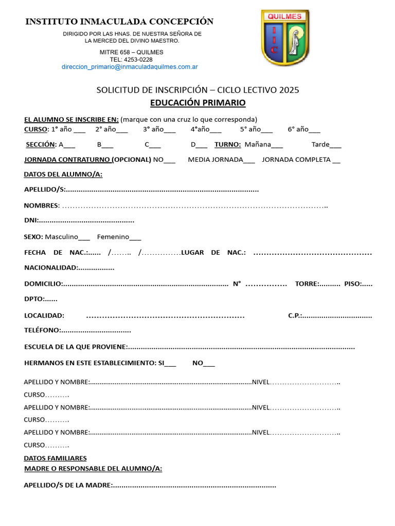 Inscripción Primaria 2025 Quilmes | PDF