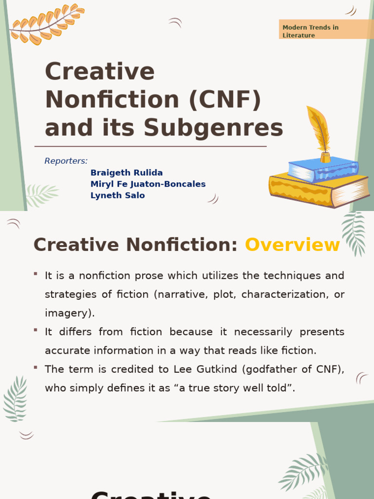 Group5-Creative Nonfiction & Subgenres | PDF | Essays | Narrative