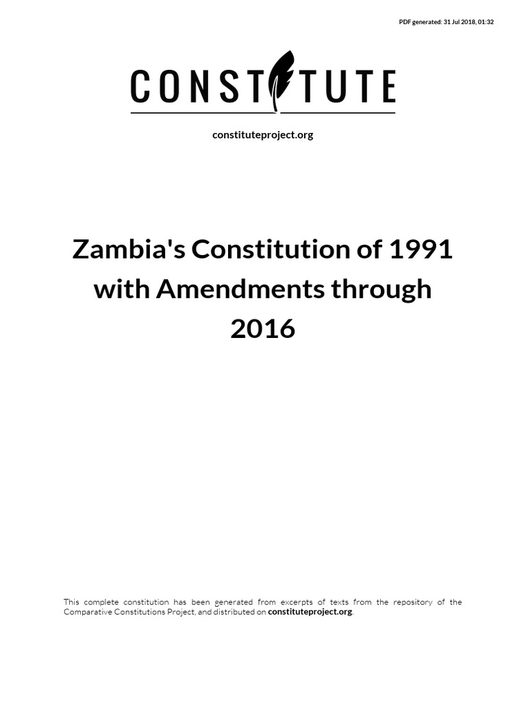 Constitution of Zambia (Amendment), 2016 | PDF | Constitution | Bill (Law)