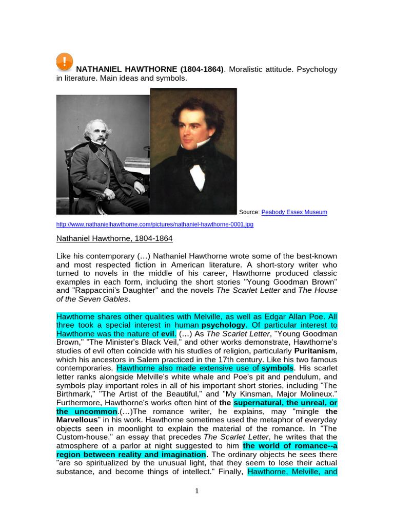 American Literature Booklet 3 Hawthorne | PDF | Nathaniel Hawthorne ...