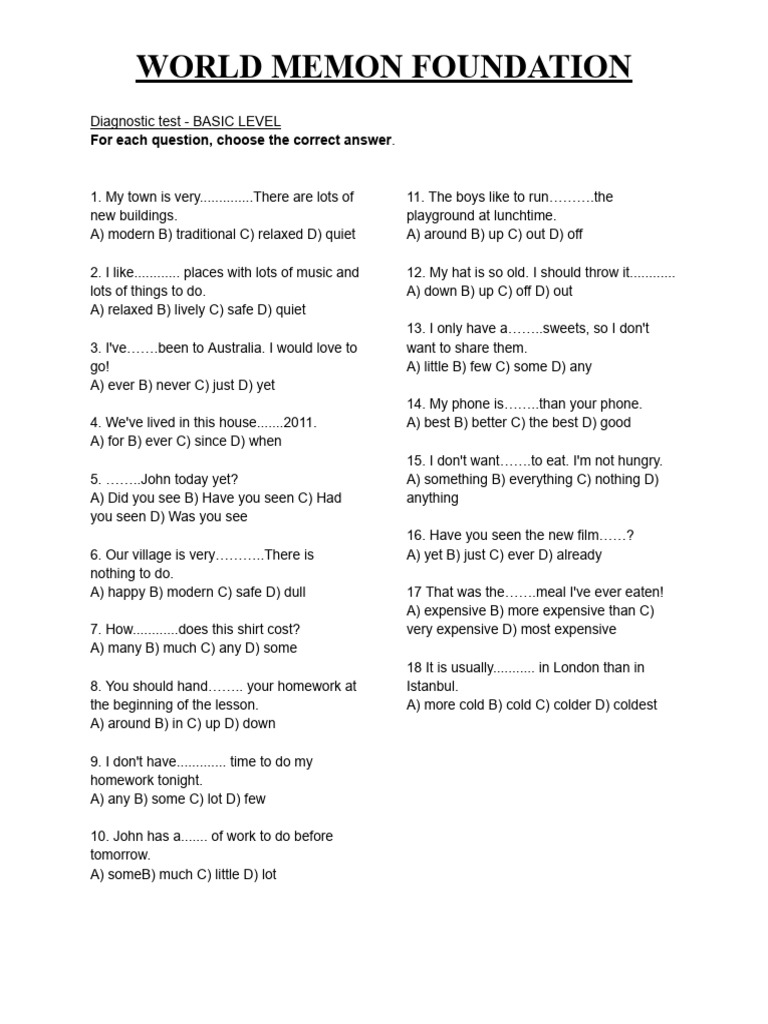 Diagnostic Test - BASIC LEVEL | PDF