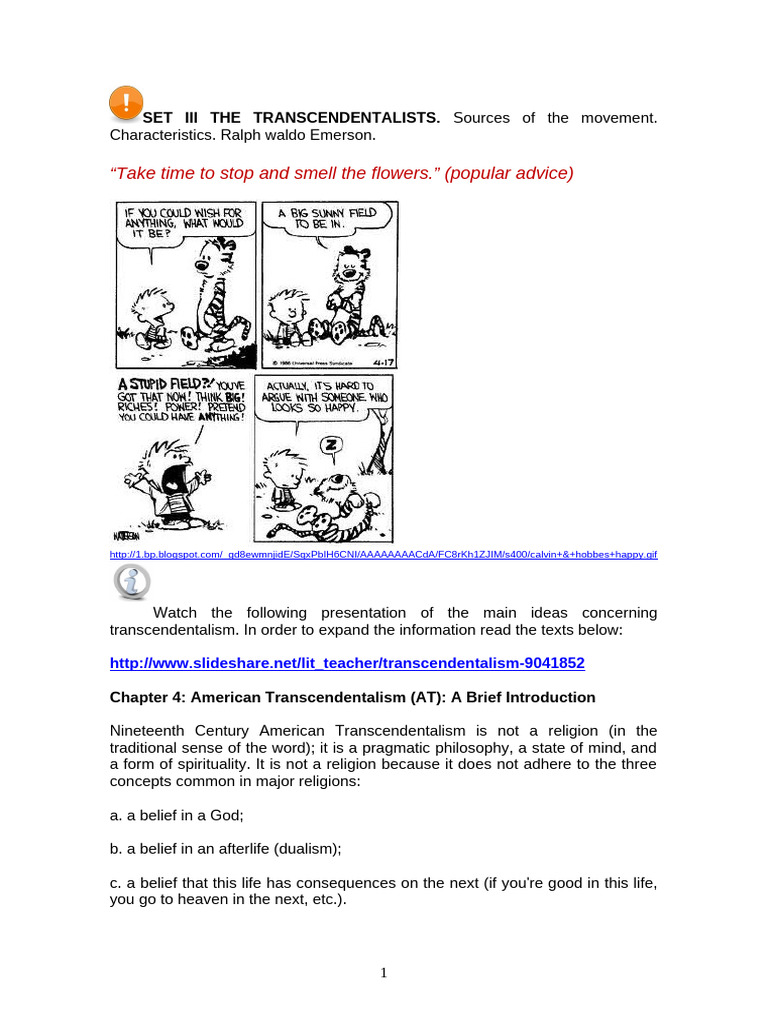 American Literature Booklet 5 Transcendentalists - Emerson | PDF ...