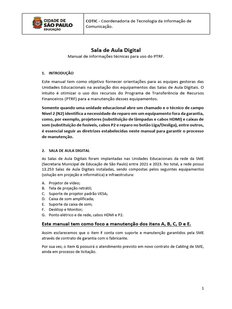 SAD - Manual para Uso Do PTRF V2 - 07012025 | PDF | HDMI | Tecnologia ...