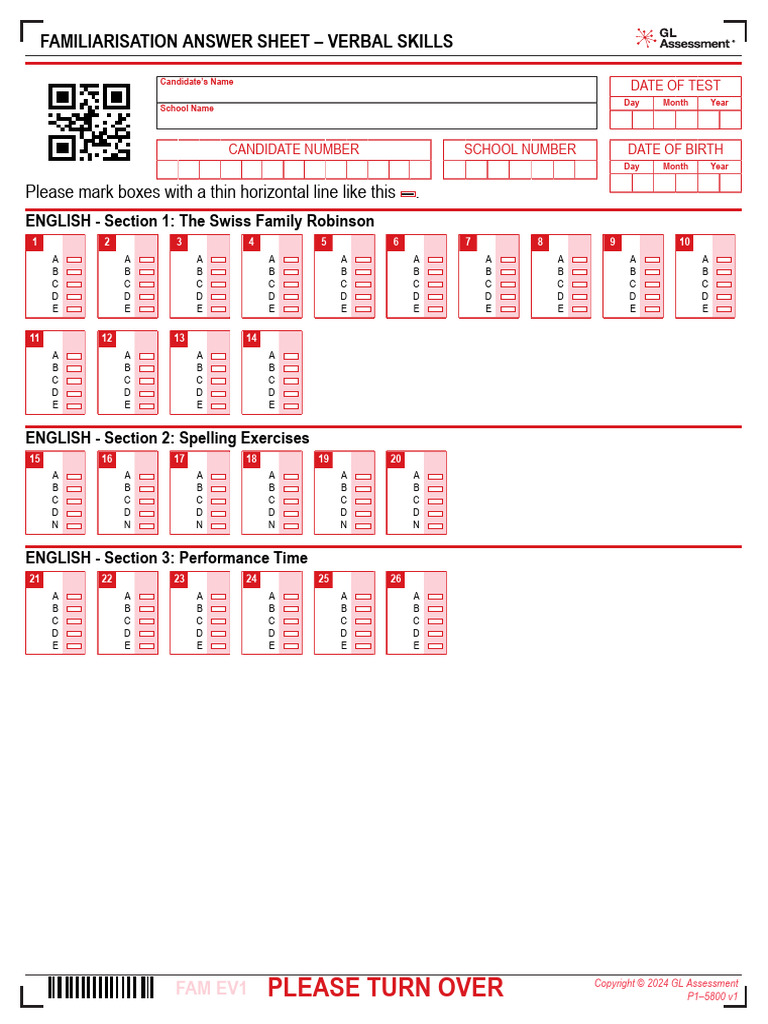 Verbal Skills - Answer Sheet | PDF