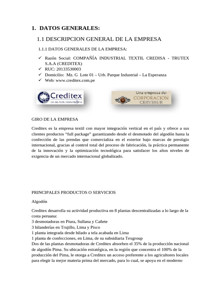 Empresa Textil Creditex: Innovación y Calidad | PDF | Textiles | Business