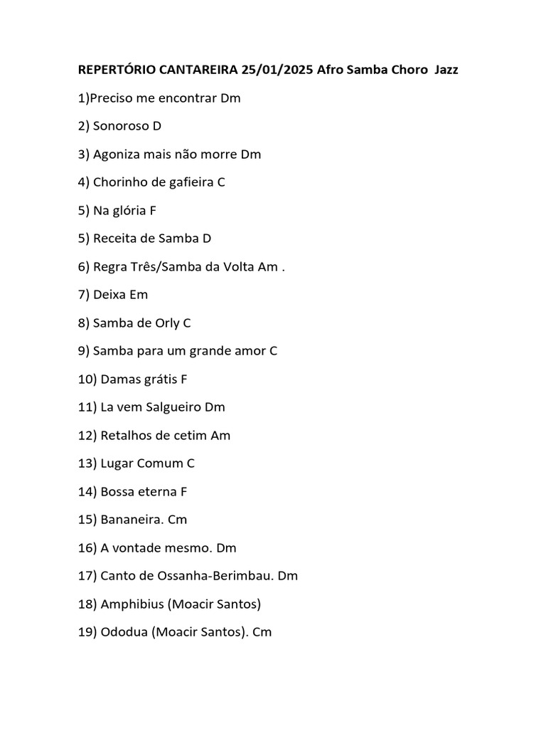 Afro Samba Choro Jazz 25-01-2025 | PDF