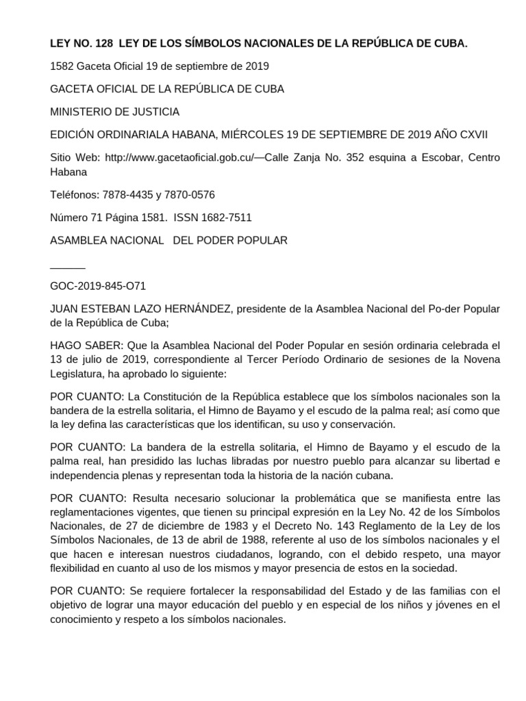 Ley de Símbolos Nacionales de Cuba | PDF | Rectángulo | Bandera