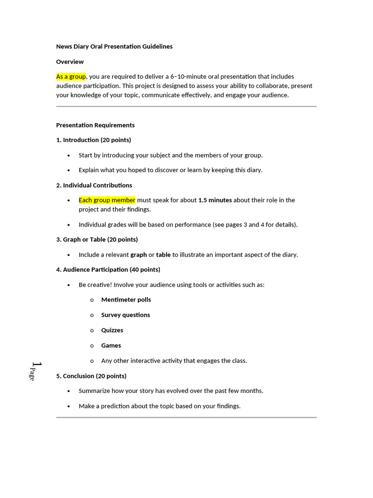 Grade 1 Oral Presentation Guide | PDF | Public Speaking | Vocabulary