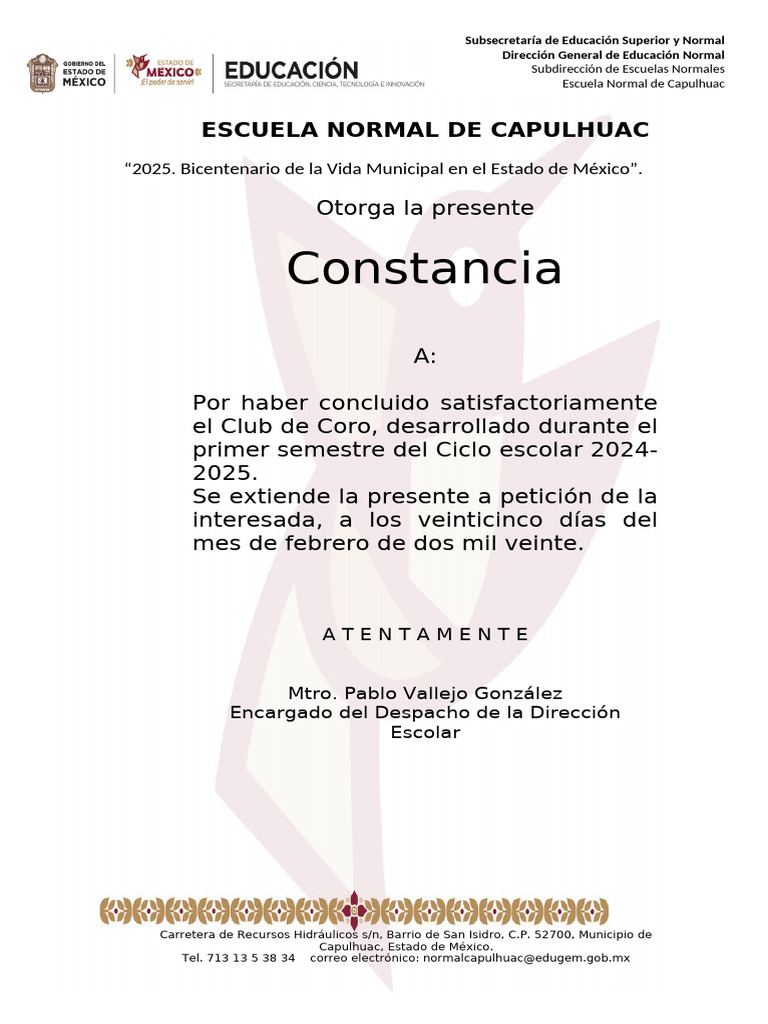 Formato de Constancia 2025 | PDF
