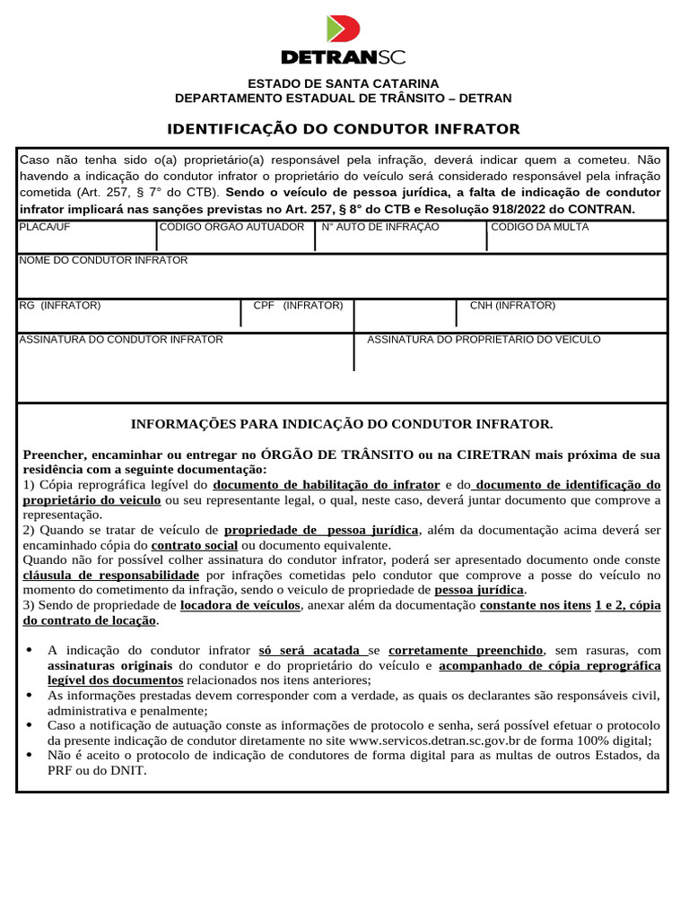 FORMULÁRIO-Indicacao-de-condutor | PDF | Justiça | Crime e Violência FORMULÁRIO-Indicacao-de-condutor | PDF | Justiça | Crime e Violência