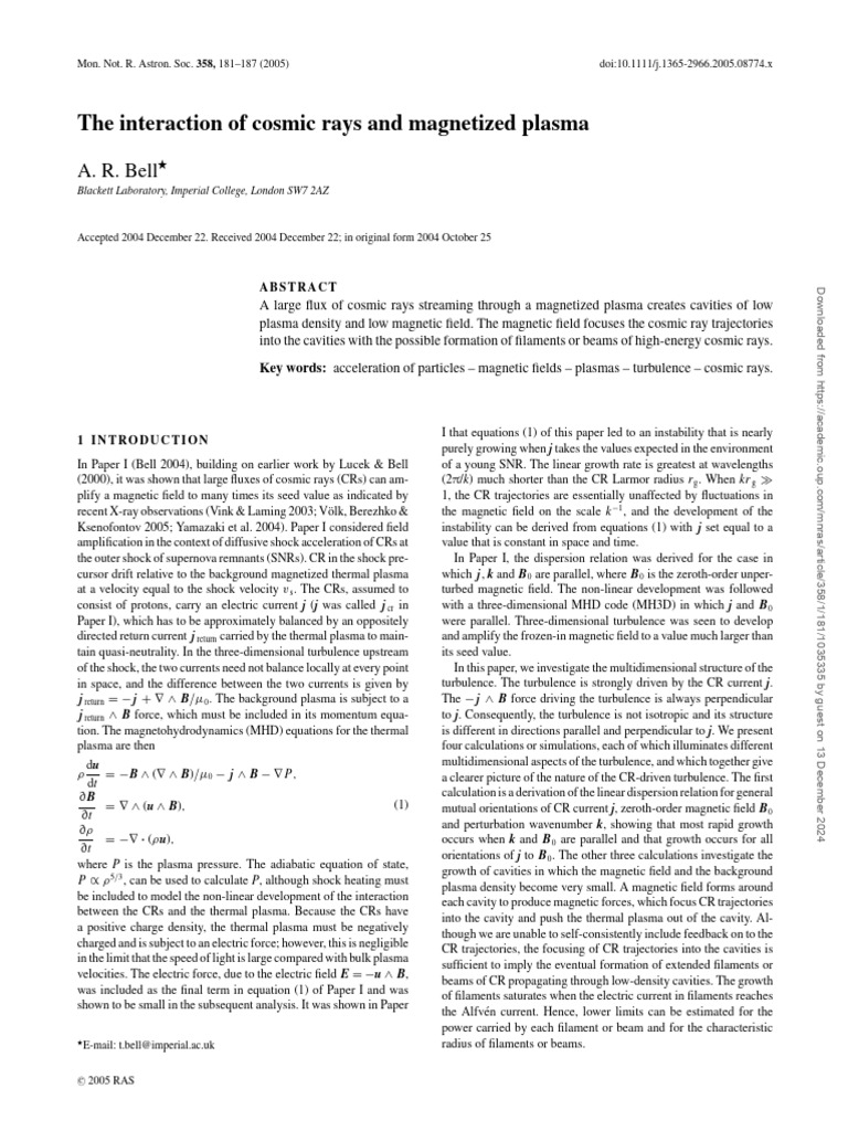 The Interaction of Cosmic Rays and Magnetized Plasma | PDF | Plasma ...
