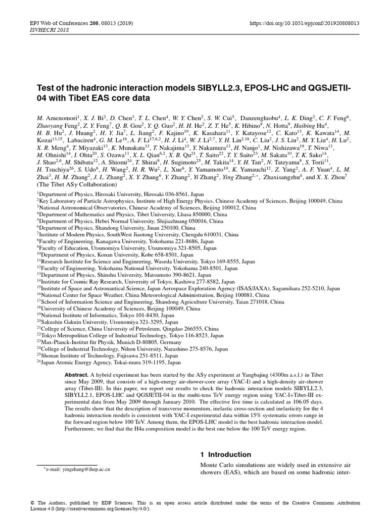 Test of The Hadronic Interaction Models SIBYLL23 E | PDF | Physics ...