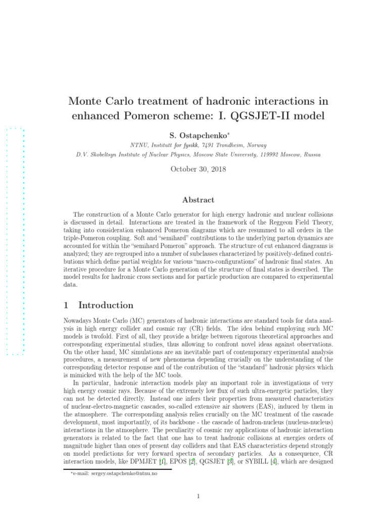 Monte Carlo Hadronic Interaction Model | PDF | Particle Physics | Monte ...