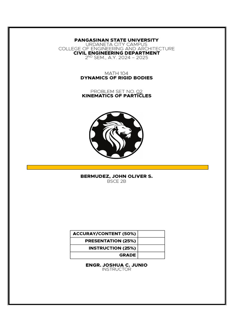 Dynamics of Rigid Bodies Plate Cover Page | PDF