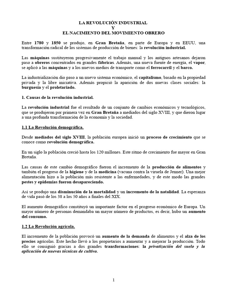 Revolución Industrial y Movimiento Obrero | PDF | Revolución industrial ...