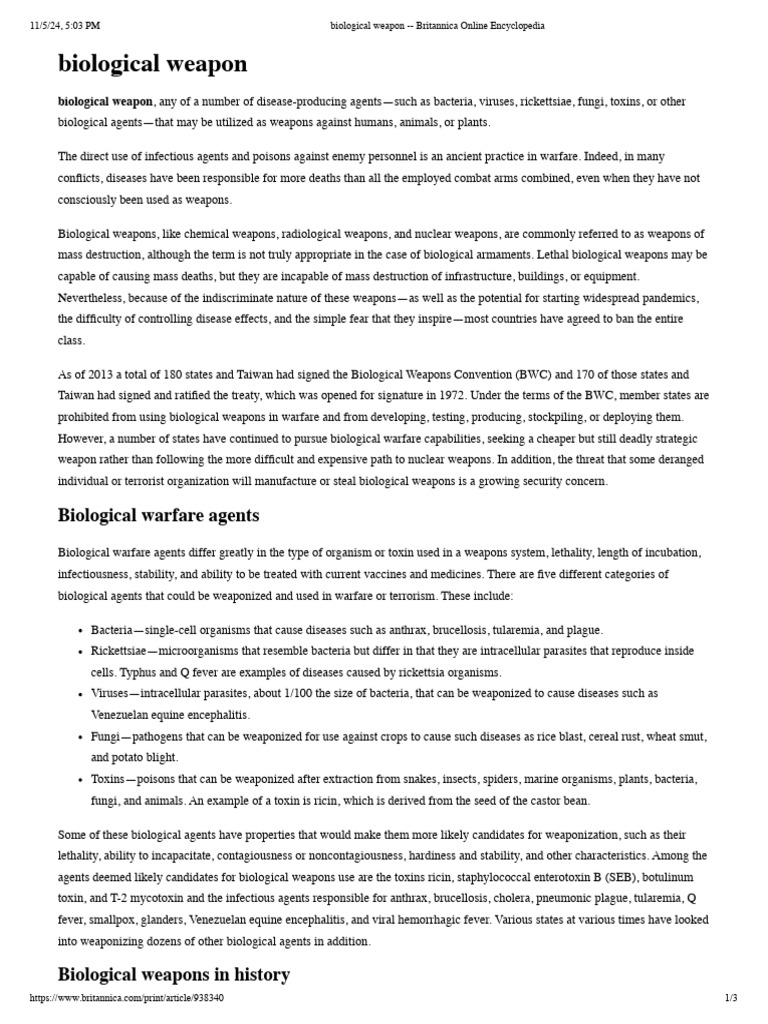 Understanding Biological Weapons | PDF | Biological Warfare | Weapons ...