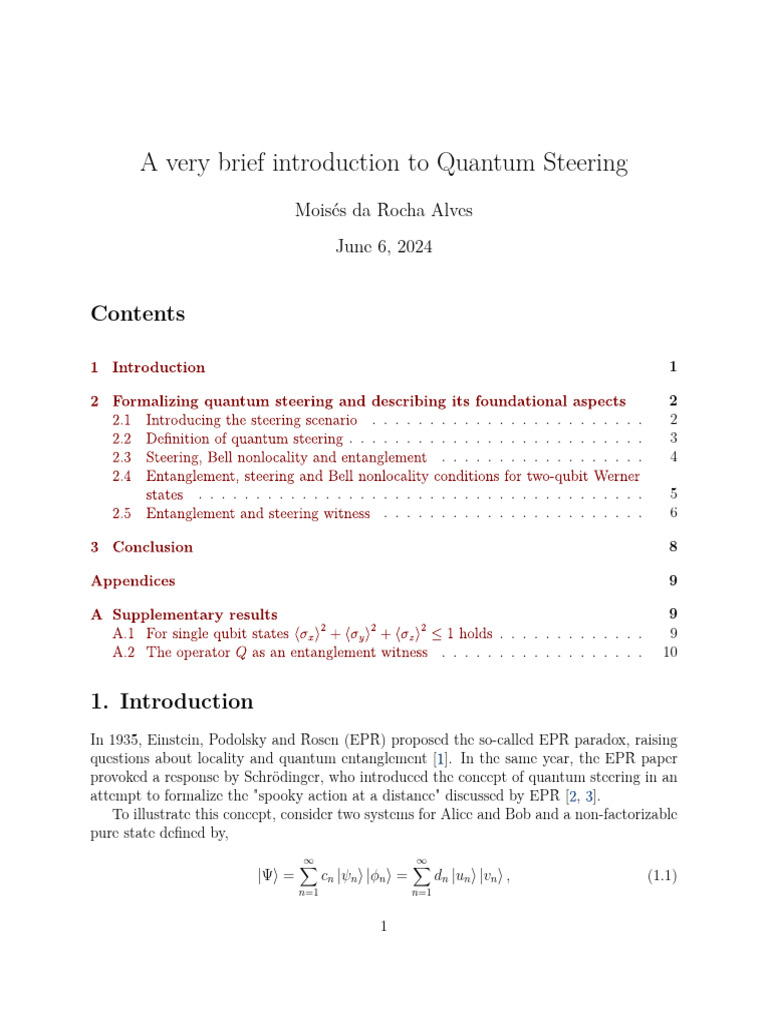 A_very_brief_introduction_to_Quantum_Steering | PDF | Quantum Entanglement | Theoretical Physics