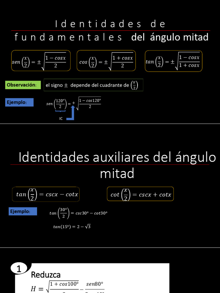 Identidades del ángulo mitad | PDF