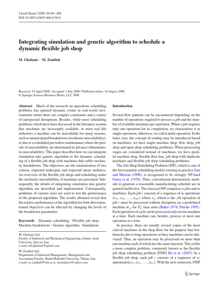 Integrating Simulation And Genetic Algorithm To Schedule A Pdf