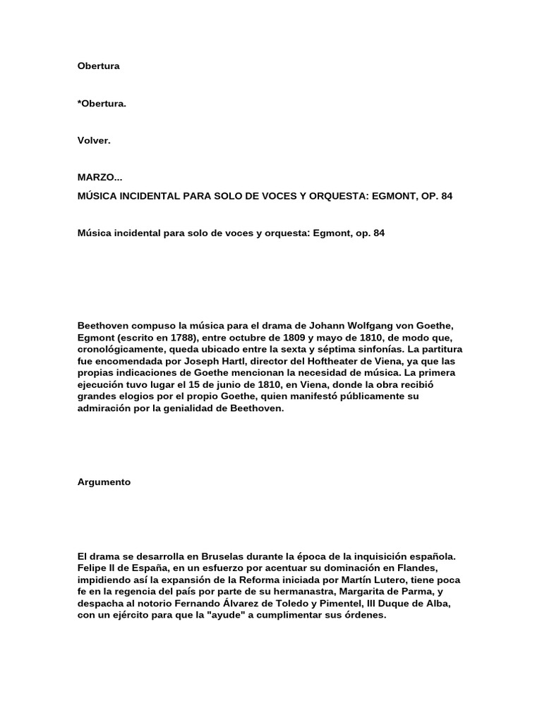 Música de Egmont: Beethoven y Goethe | PDF | Composiciones Musicales