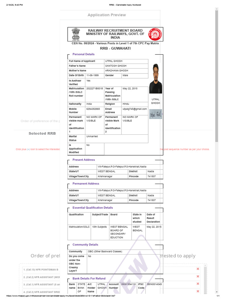 RRB __ Candidate Apply Multipost | PDF | Government Of India