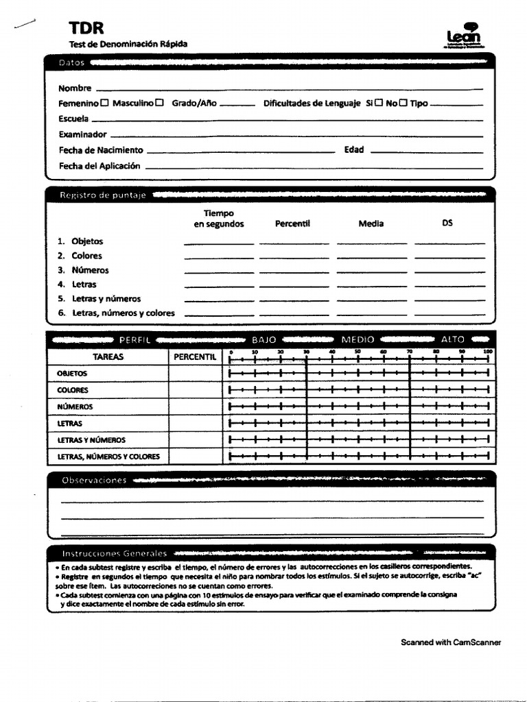 TDR - Test de Denominación Rápida | PDF