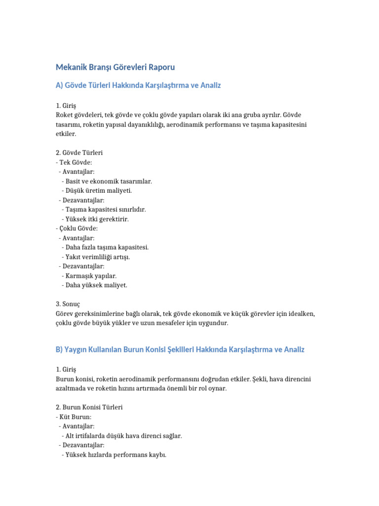 Mekanik Brans Gorevleri Raporu Guncel | PDF