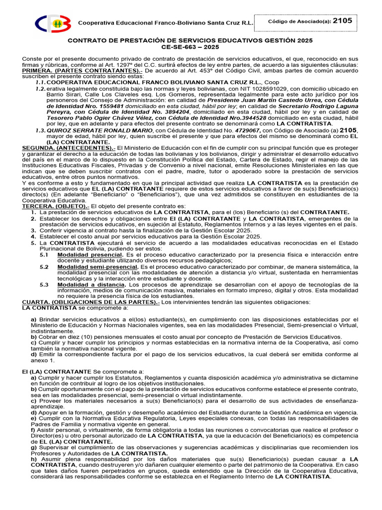 Contrato2025_2105 | PDF | Cooperativa | Maestros