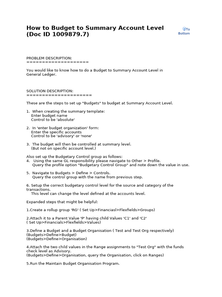 Budgeting at Summary Account Level | PDF