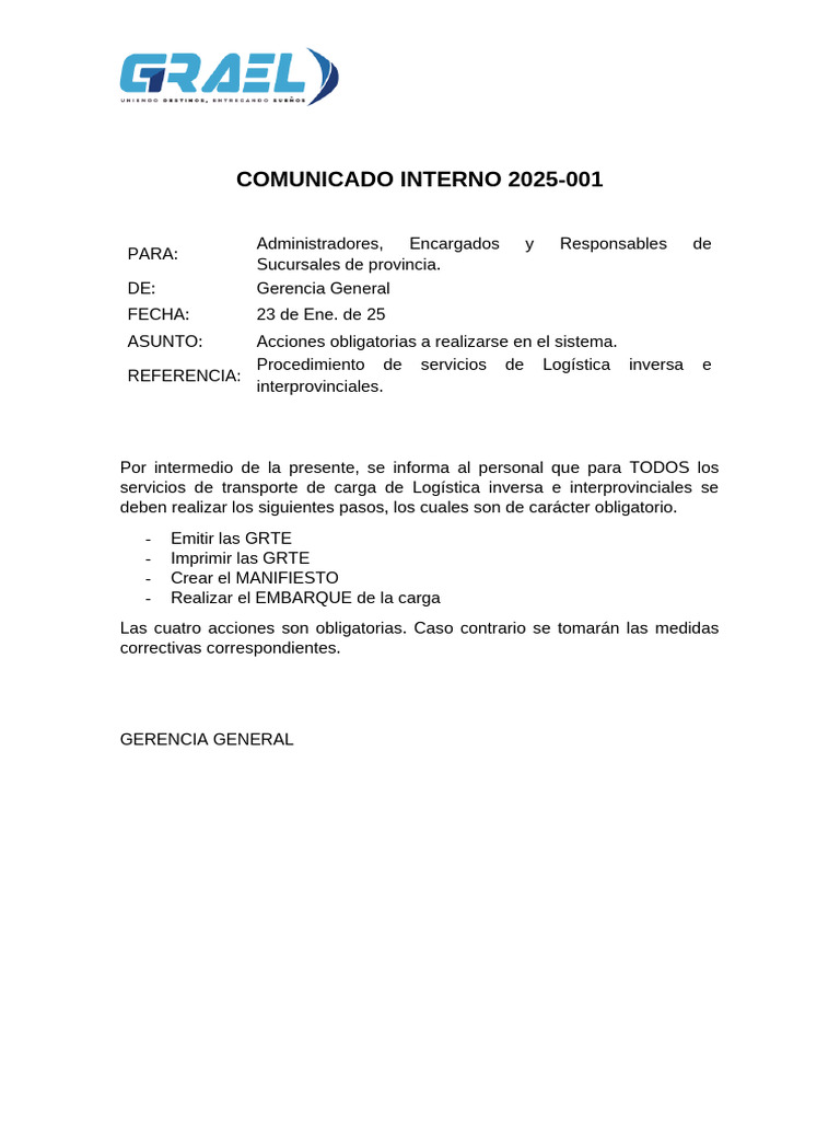 Comunicado Interno 2025 - 001 - SCV | PDF