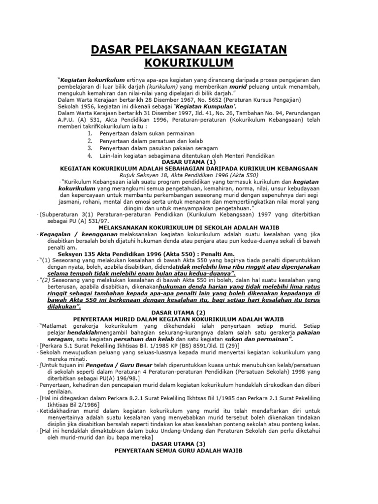 Dasar Pelaksanaan Kegiatan Kokurikulum | PDF