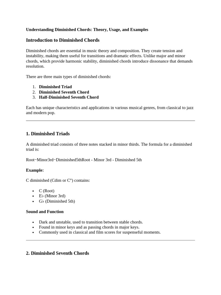 Diminished Chords for Musicians | PDF | Chord (Music) | Harmony