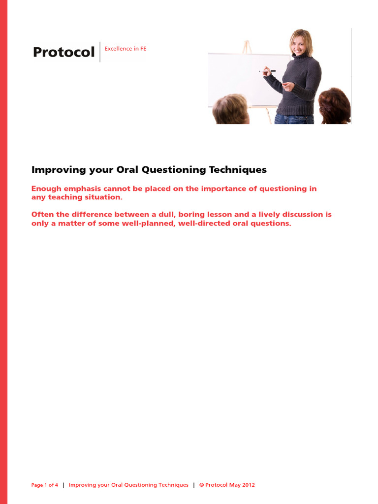 Improving_your_Oral_Questioning_Techniques | PDF | Learning | Thought