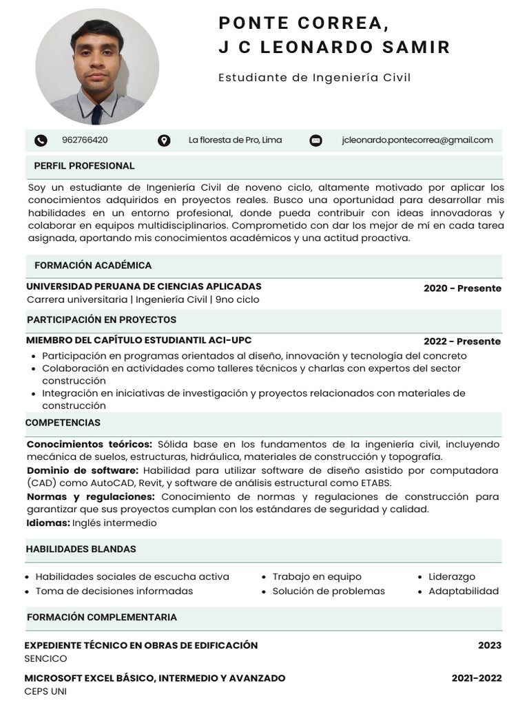 PONTE CORREA, J C LEONARDO SAMIR_CV | PDF | Ingeniero civil | Ingeniería