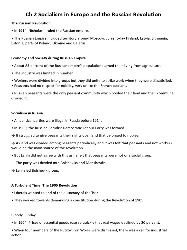 Ch 2 Socialism in Europe and the Russian Revolution note 1 | PDF ...