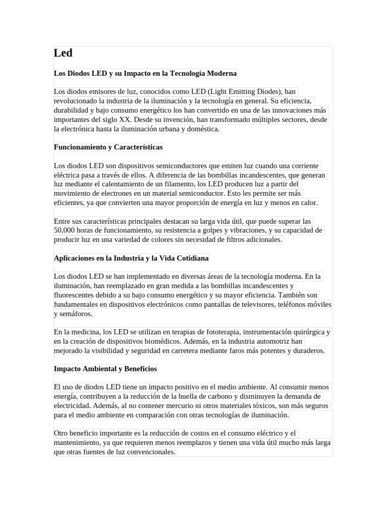 Diodos LED: Eficiencia y Aplicaciones | PDF | Diodo emisor de luz ...