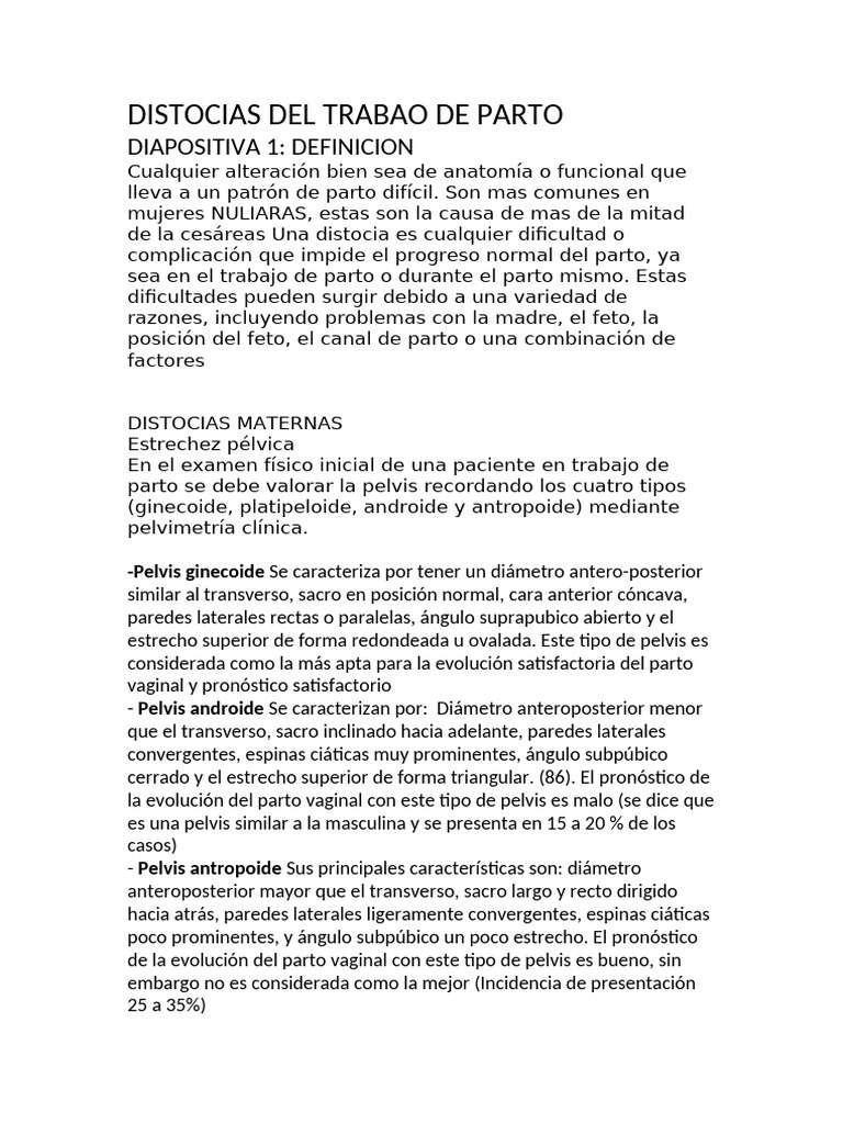 Distocias en el Parto: Causas y Manejo | PDF | Pelvis | Parto