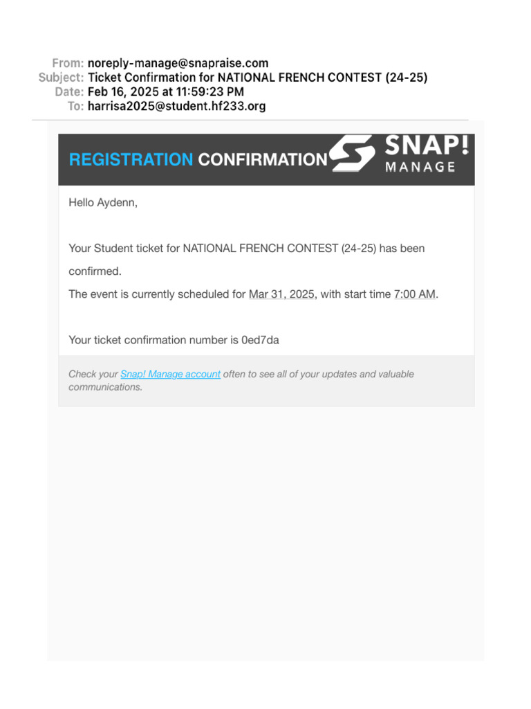 Ticket Confirmation For NATIONAL FRENCH CONTEST (24-25) | PDF