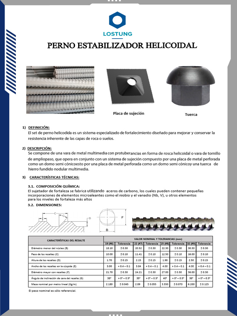 Ficha Tecnica de Pernos Helicoidal | PDF | Tornillo | Elementos químicos